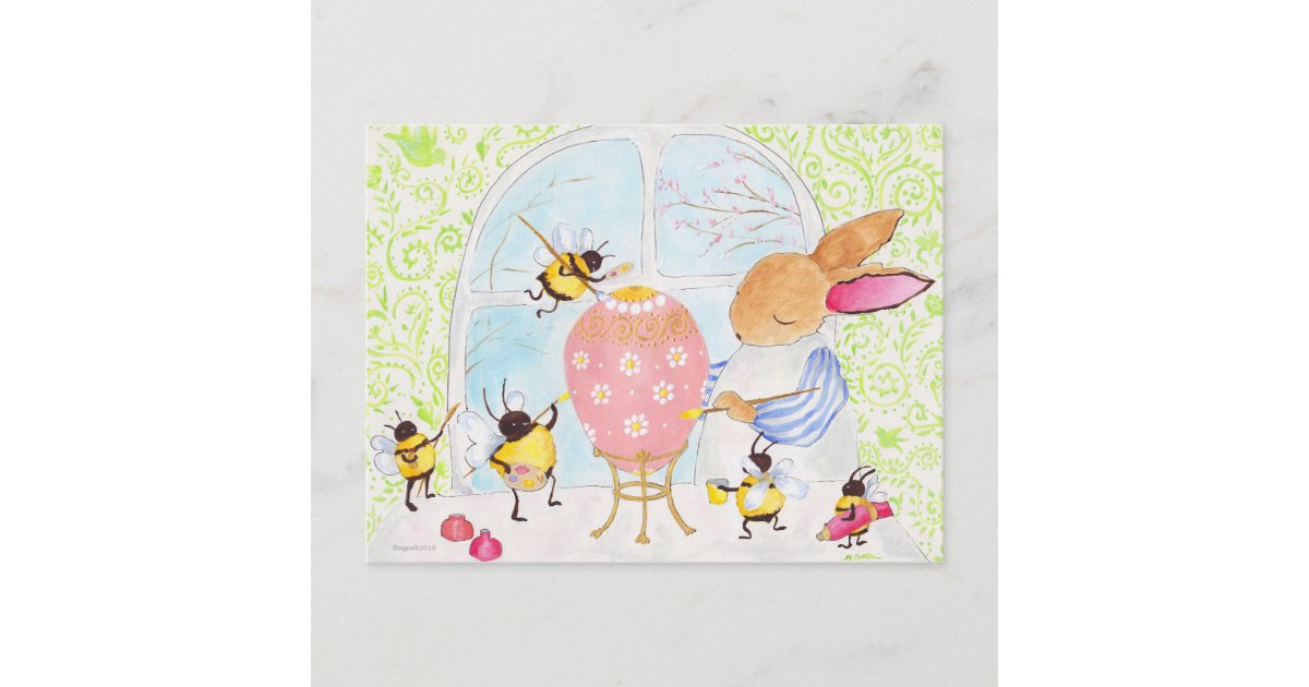 Easter bunny and bees holiday postcard | Zazzle