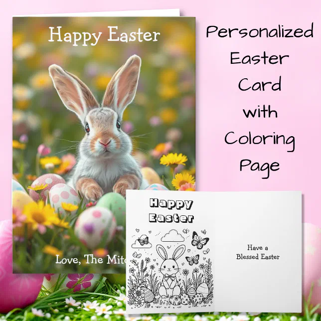 Easter Bunny and Eggs | Inside Coloring Page Card | Zazzle
