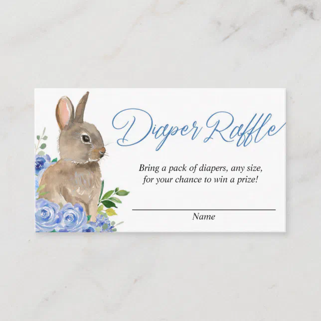 Easter bunny blue white floral diaper raffle cards | Zazzle