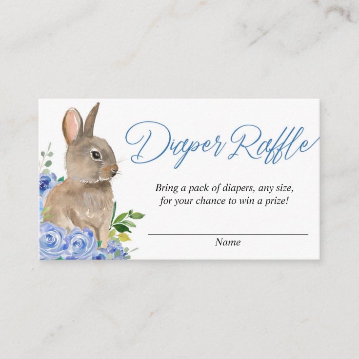 Easter bunny blue white floral diaper raffle cards | Zazzle