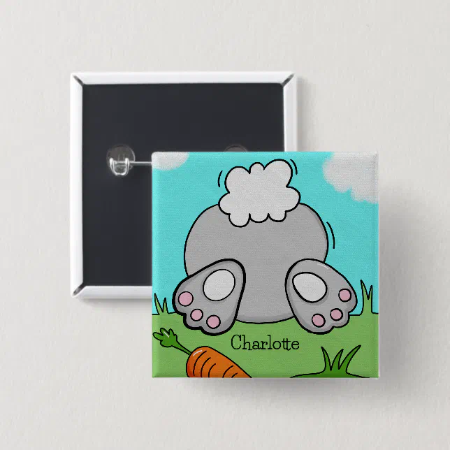 Easter Bunny Bum Cute Rabbit Personalized Button | Zazzle