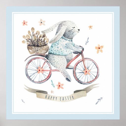 Easter bunny busket of spring flowers poster | Zazzle