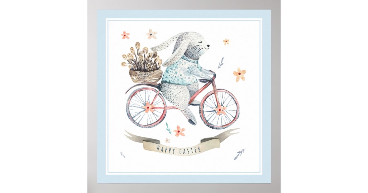 Easter bunny busket of spring flowers poster | Zazzle