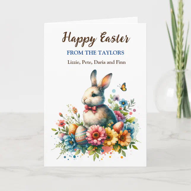 Easter Bunny, Butterflies and Flowers Personalized Card | Zazzle