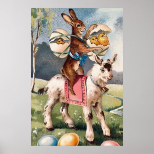 Easter Bunny Chick Colored Painted Egg Goat Poster | Zazzle.com