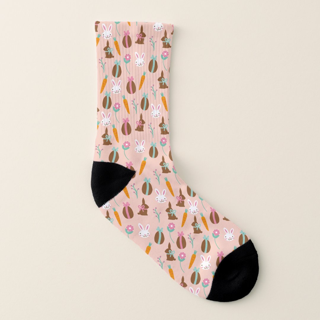 Easter Bunny, Chocolate Bunny and Eggs Pattern Socks | Zazzle