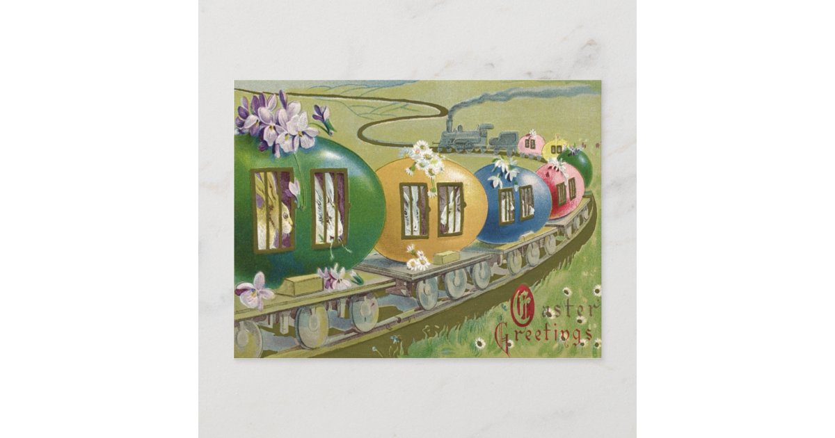 Easter Bunny Colored Egg Cage Train Holiday Postcard | Zazzle