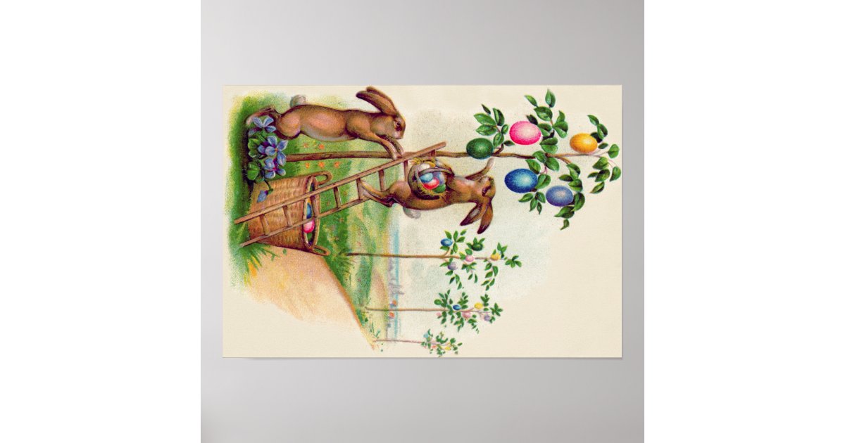 Easter Bunny Colored Egg Tree Poster | Zazzle