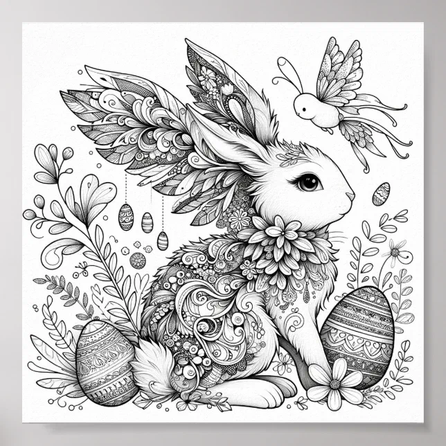 Easter Bunny Coloring Pages Printable Poster | Zazzle