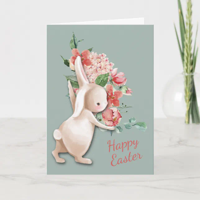 Easter Bunny Delivering Flowers Card | Zazzle