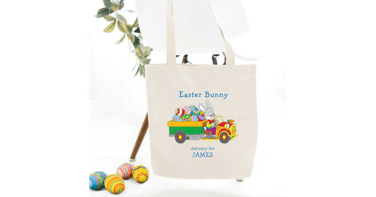 Easter Bunny Delivery Truck Personalized Name Tote Bag | Zazzle