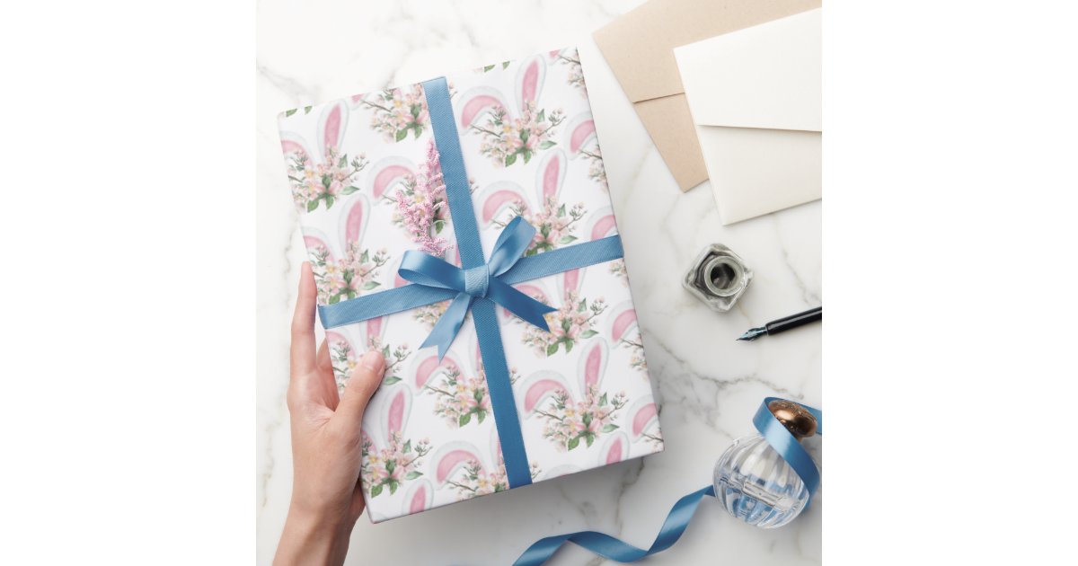 Easter Bunny Ears and Flowers Wrapping Paper | Zazzle