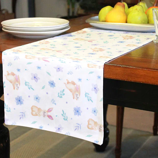 Easter Bunny Floral Seamless Pattern | Blue Short Table Runner | Zazzle