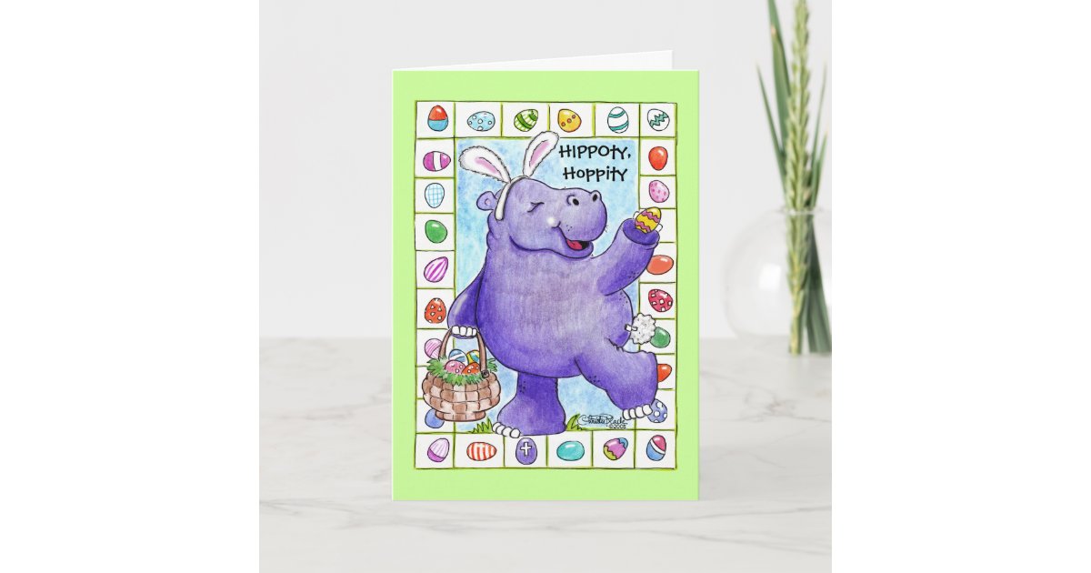 Easter Bunny Hippo Holiday Card | Zazzle
