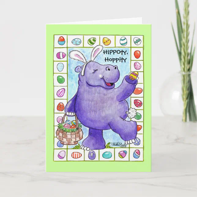 Easter Bunny Hippo Holiday Card | Zazzle