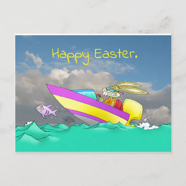 Easter bunny, in a speed boat. holiday postcard | Zazzle
