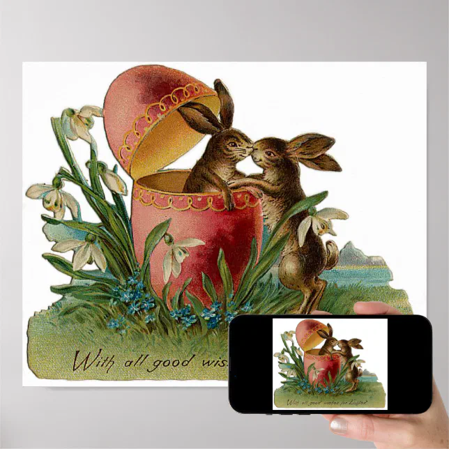 Easter Bunny Kiss Vintage Poster | Zazzle
