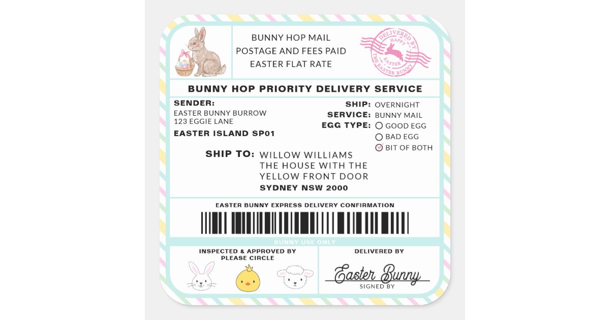 Easter Bunny Mail Shipping Label Sticker | Zazzle