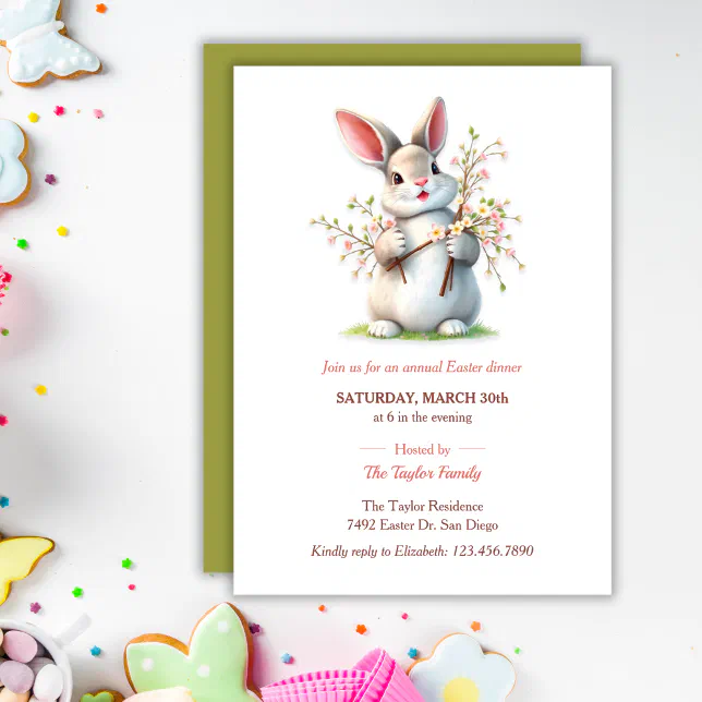 Easter Bunny Pastel Cute Family Dinner Invitation | Zazzle