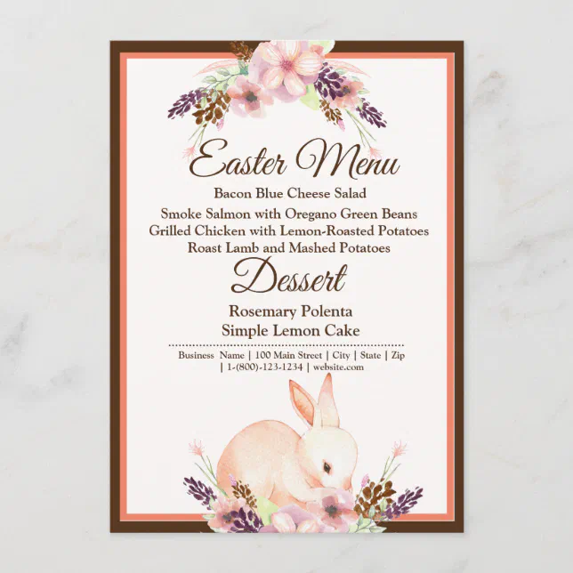 Easter Bunny Peach Floral Menu | Zazzle