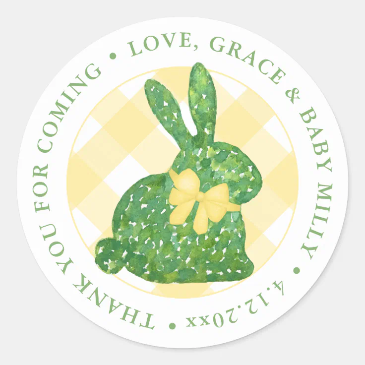 Easter Bunny Preppy Boxwood Baby Shower Thank You Classic Round Sticker ...