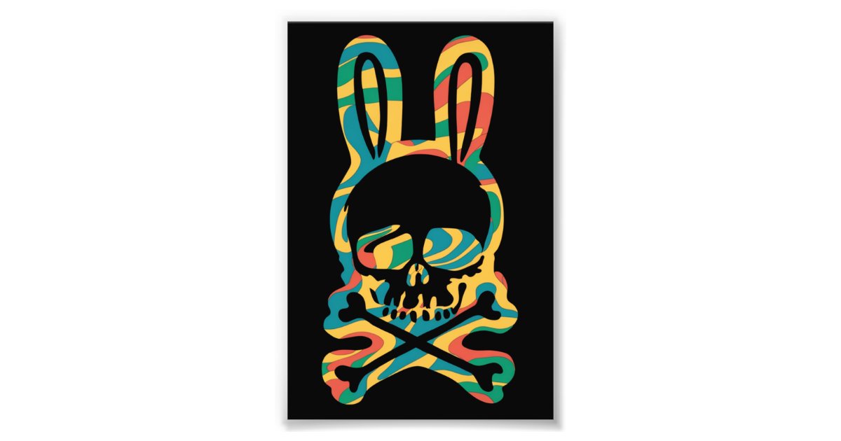 Easter Bunny Retro Tie Dye Bunny Skull Cross Bone Photo Print | Zazzle