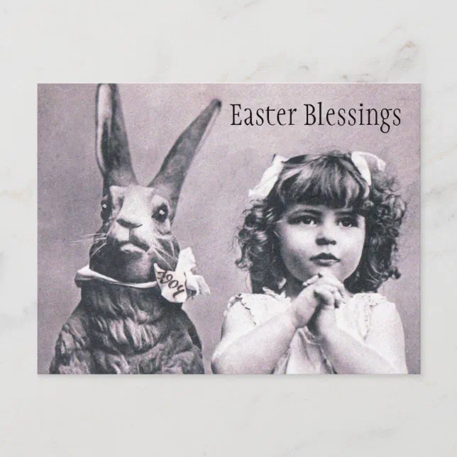 Easter Bunny Victorian Praying Girl Post Card | Zazzle