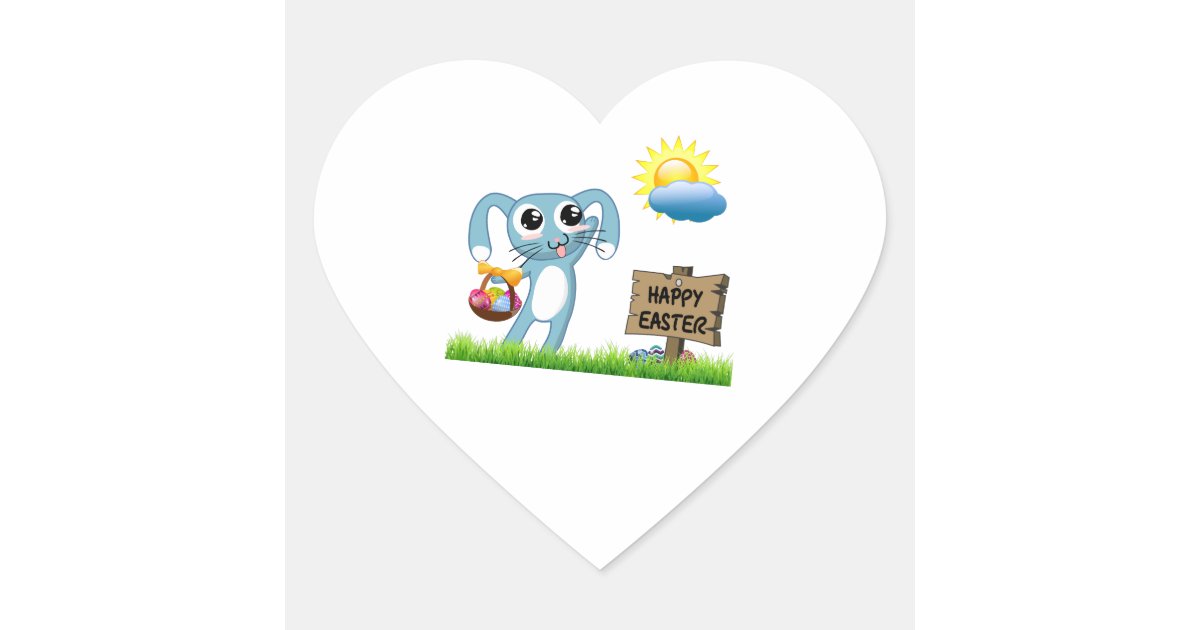 Easter Bunny wishes a Happy Easter Heart Sticker | Zazzle