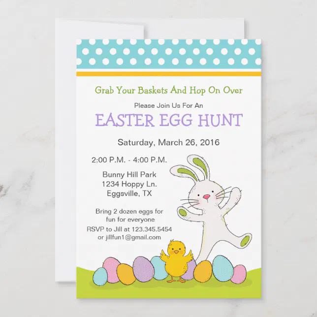 Easter Bunny with chick Egg Hunt Invitation | Zazzle
