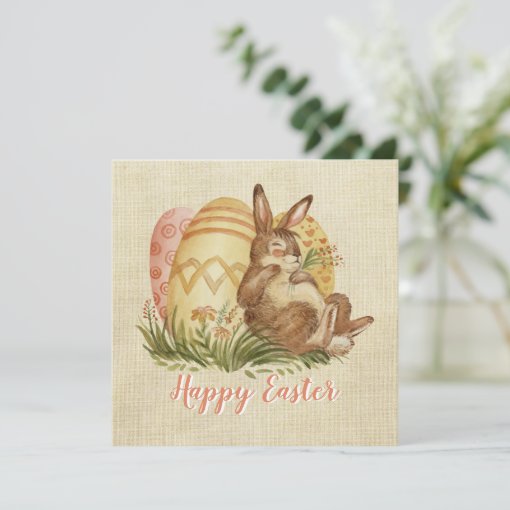Easter Bunny With Colored Eggs Watercolor Card | Zazzle