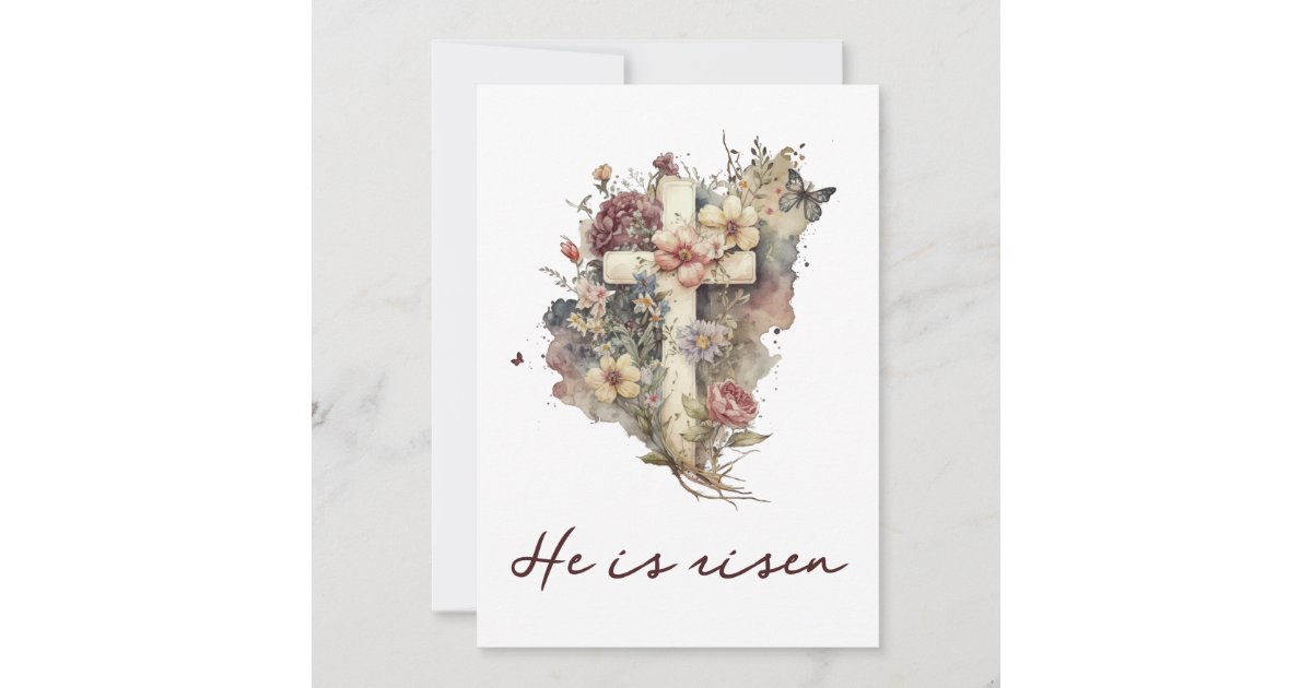 Easter Card, He is risen Card, Floral Cross Card | Zazzle