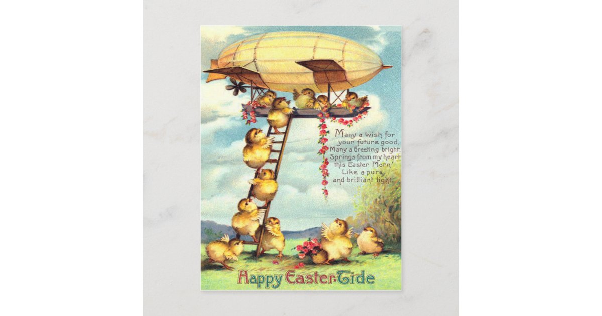Easter Chick Blimp Zeppelin Flower Holiday Postcard | Zazzle
