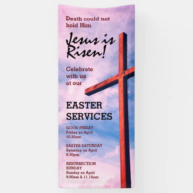 EASTER CHURCH SERVICES Jesus Is Risen CUSTOMIZABLE Banner | Zazzle