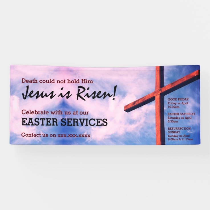 EASTER CHURCH SERVICES Jesus Is Risen CUSTOMIZABLE Banner | Zazzle