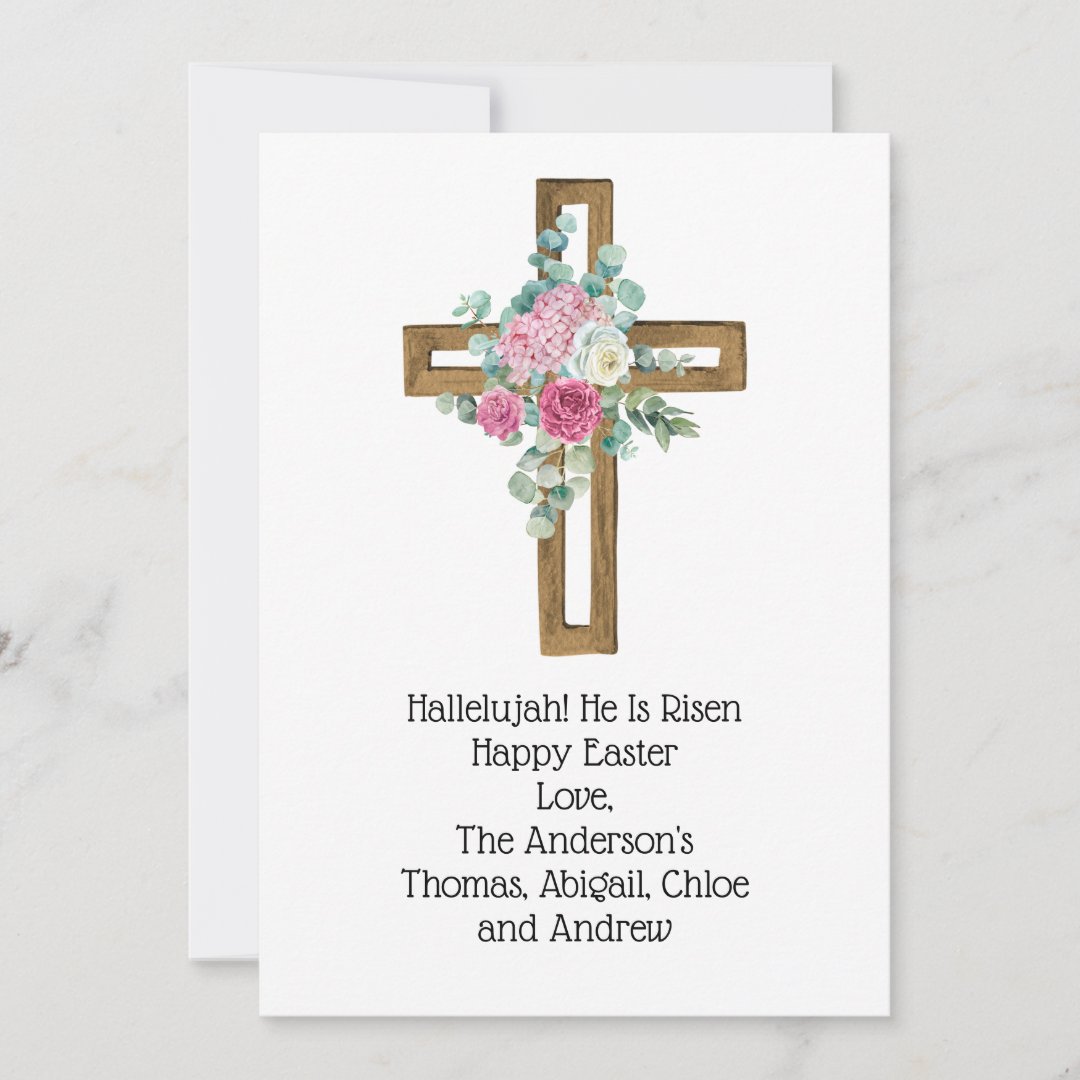 Easter Cross Pink Floral Religious Christian Holiday Card | Zazzle