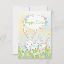 Easter cute bunny and eggs thank you card | Zazzle