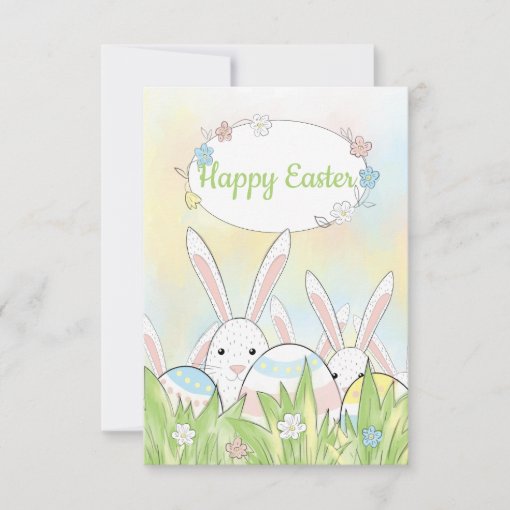 Easter cute bunny and eggs thank you card | Zazzle