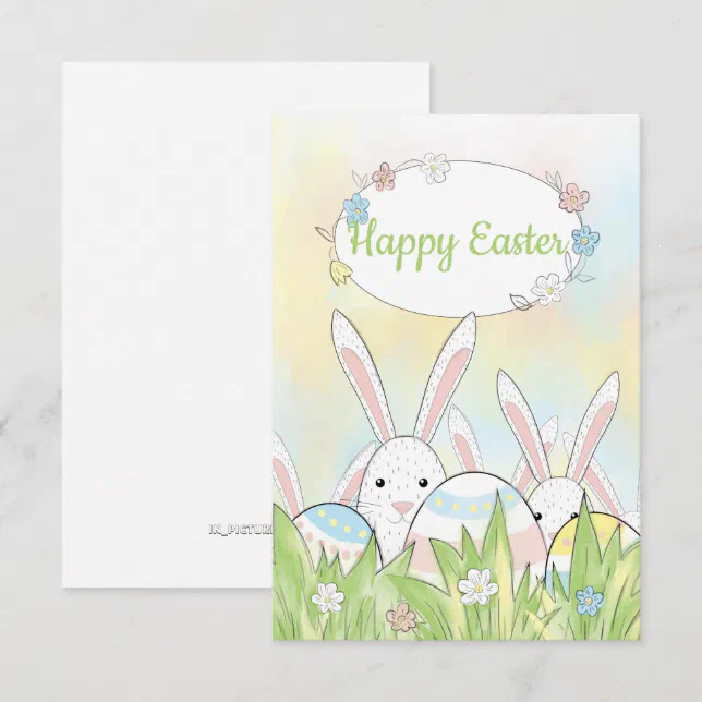 Easter cute bunny and eggs thank you card | Zazzle