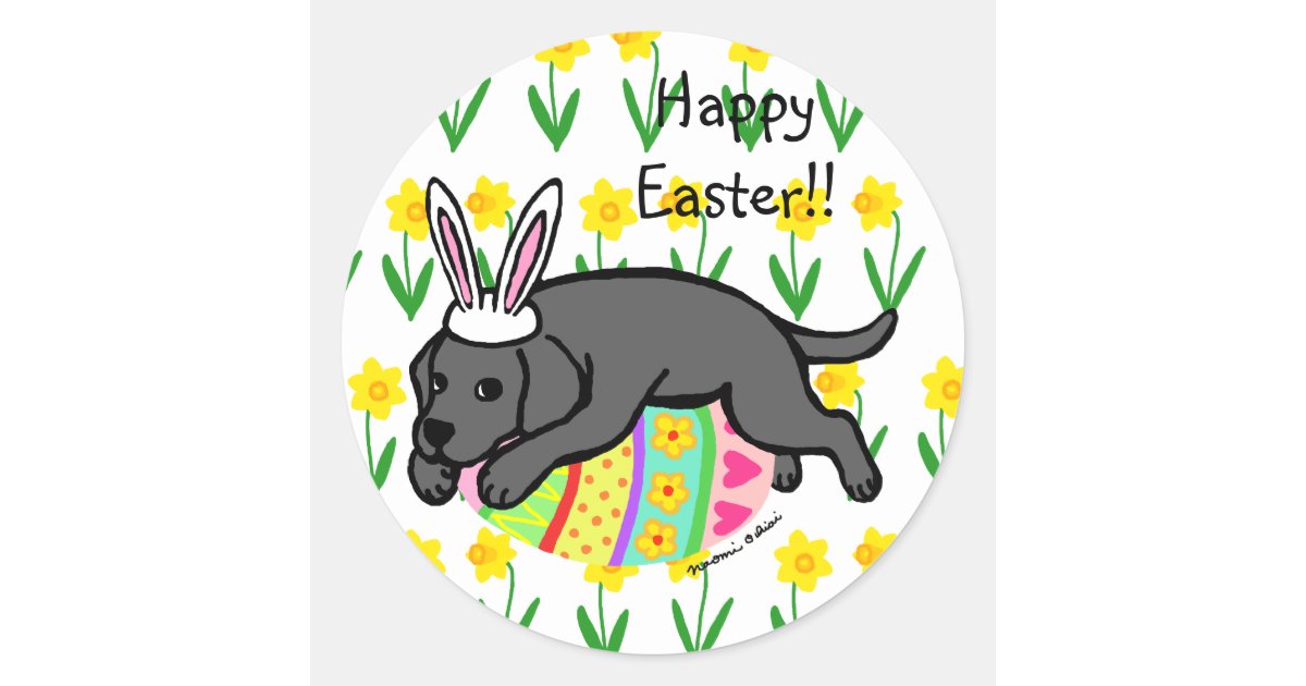 Easter Egg Black Labrador Cartoon Classic Round Sticker | Zazzle