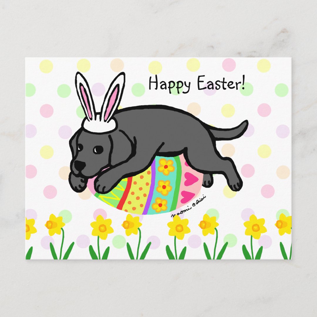 Easter Egg Black Labrador Cartoon Holiday Postcard | Zazzle