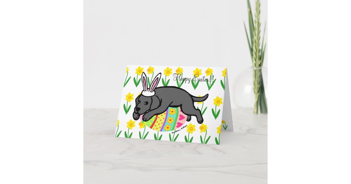 Easter Egg Black Labrador Puppy Cartoon Holiday Card | Zazzle