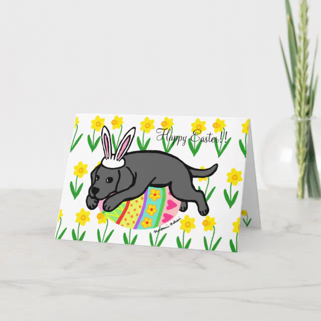 Easter Egg Black Labrador Puppy Cartoon Holiday Card | Zazzle