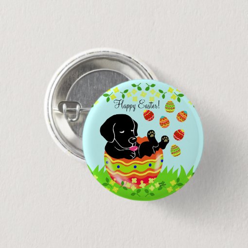 Easter Egg Black Labrador Puppy Cartoon Pinback Button | Zazzle