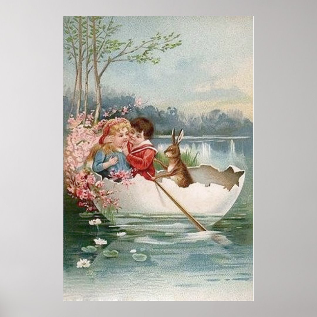 Easter Egg Bunny Boat Young Couple Landscape Poster | Zazzle