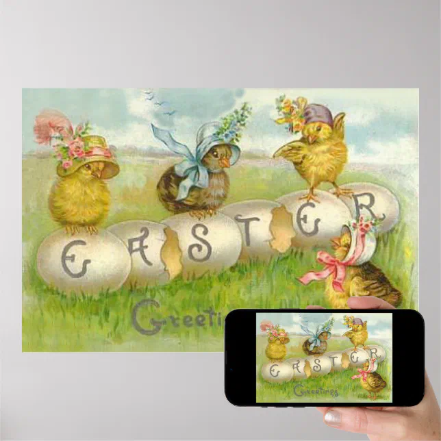 Easter Egg Chick Field Poster | Zazzle