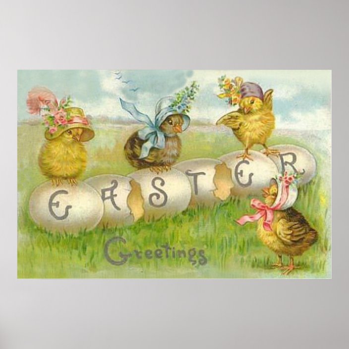 Easter Egg Chick Field Poster | Zazzle.com