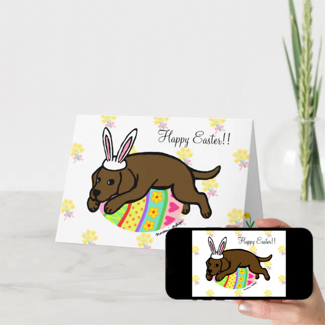 Easter Egg Chocolate Labrador Cartoon Holiday Card | Zazzle