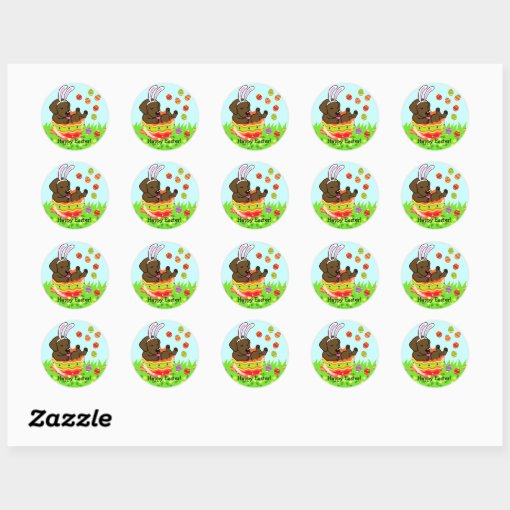 Easter Egg Chocolate Labrador Puppy Cartoon Classic Round Sticker | Zazzle