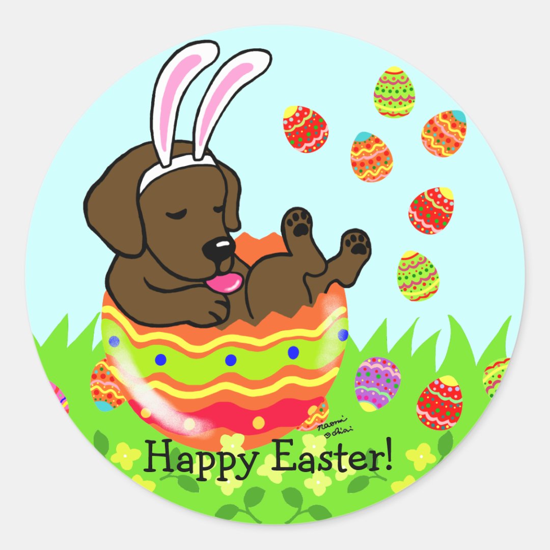 Easter Egg Chocolate Labrador Puppy Cartoon Classic Round Sticker | Zazzle