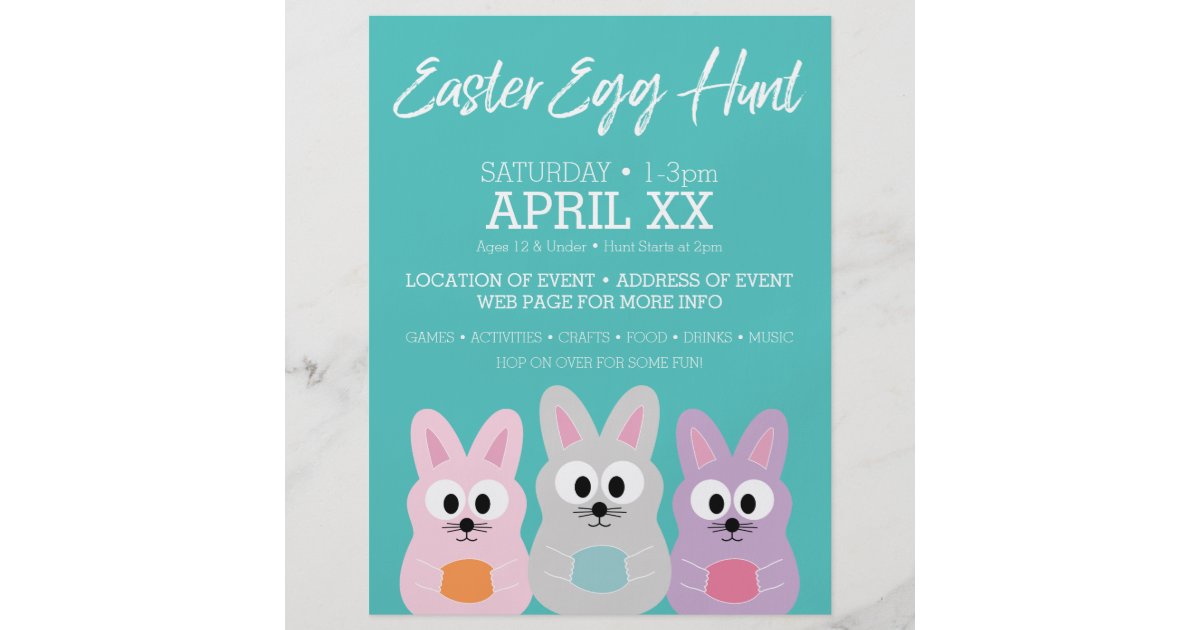 Easter Egg Hunt Advertisement - Cute Bunny Rabbits Flyer | Zazzle